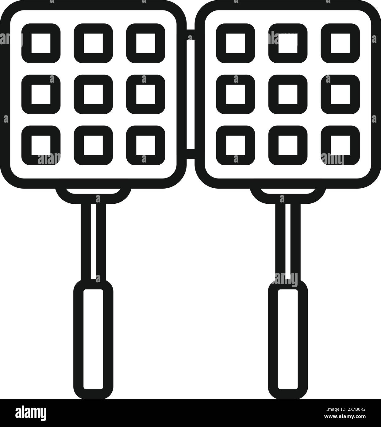 Vector illustration of a black and white waffle iron icon with line art ...