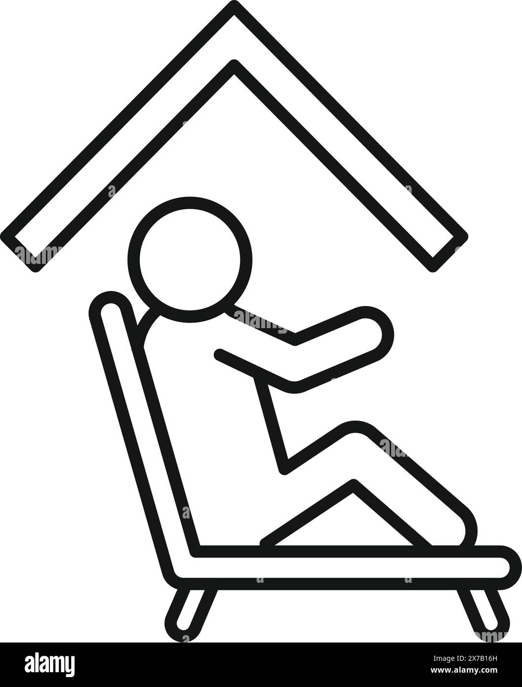 Simple line art icon of a person lounging in a chair under a house ...