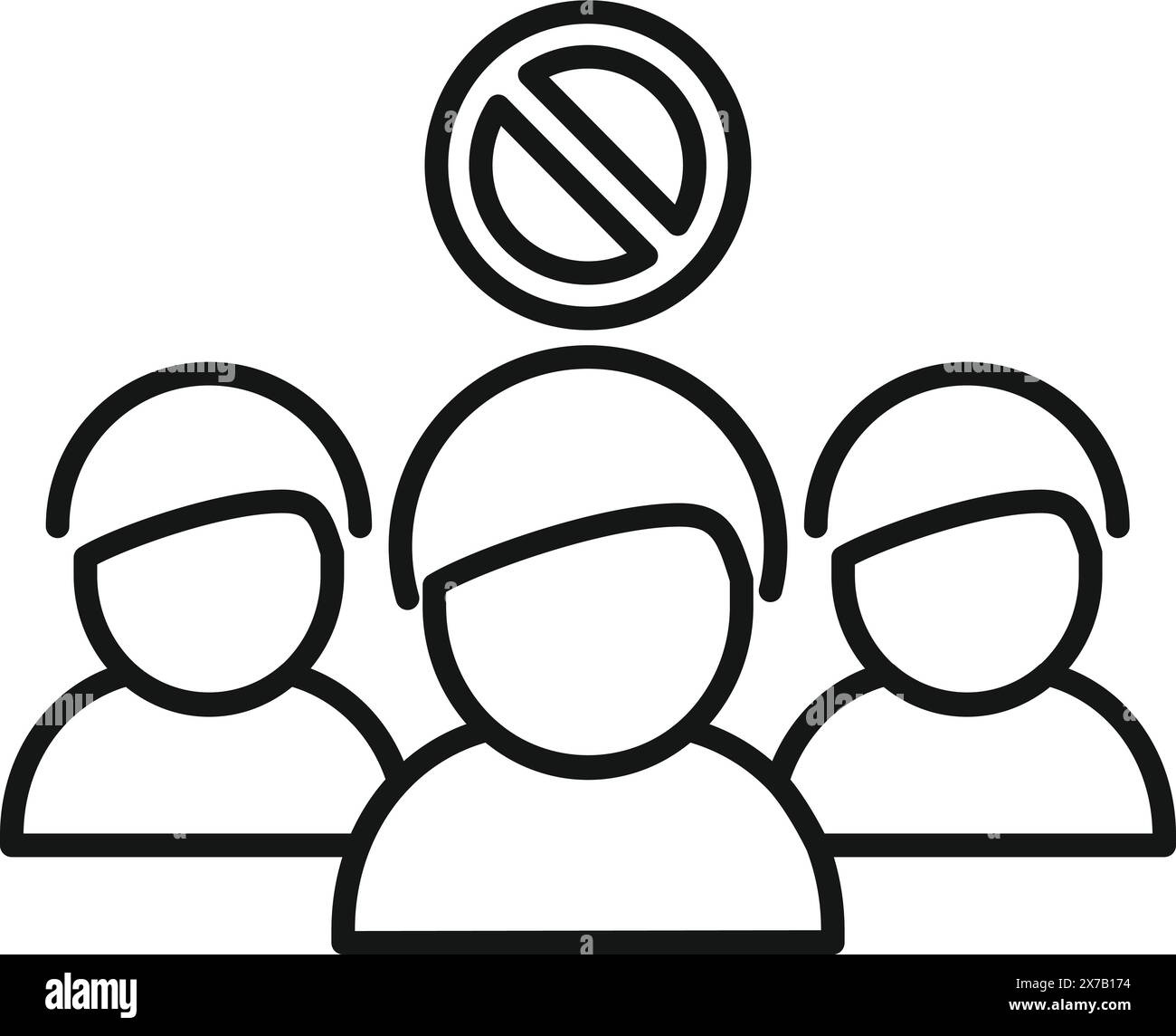 A linear icon depicting three stylized people with a 'no' symbol ...