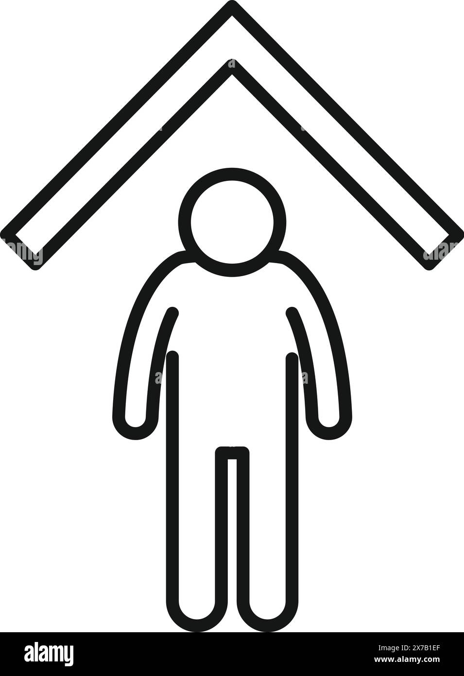 Simple line art icon representing a person under a house roof ...