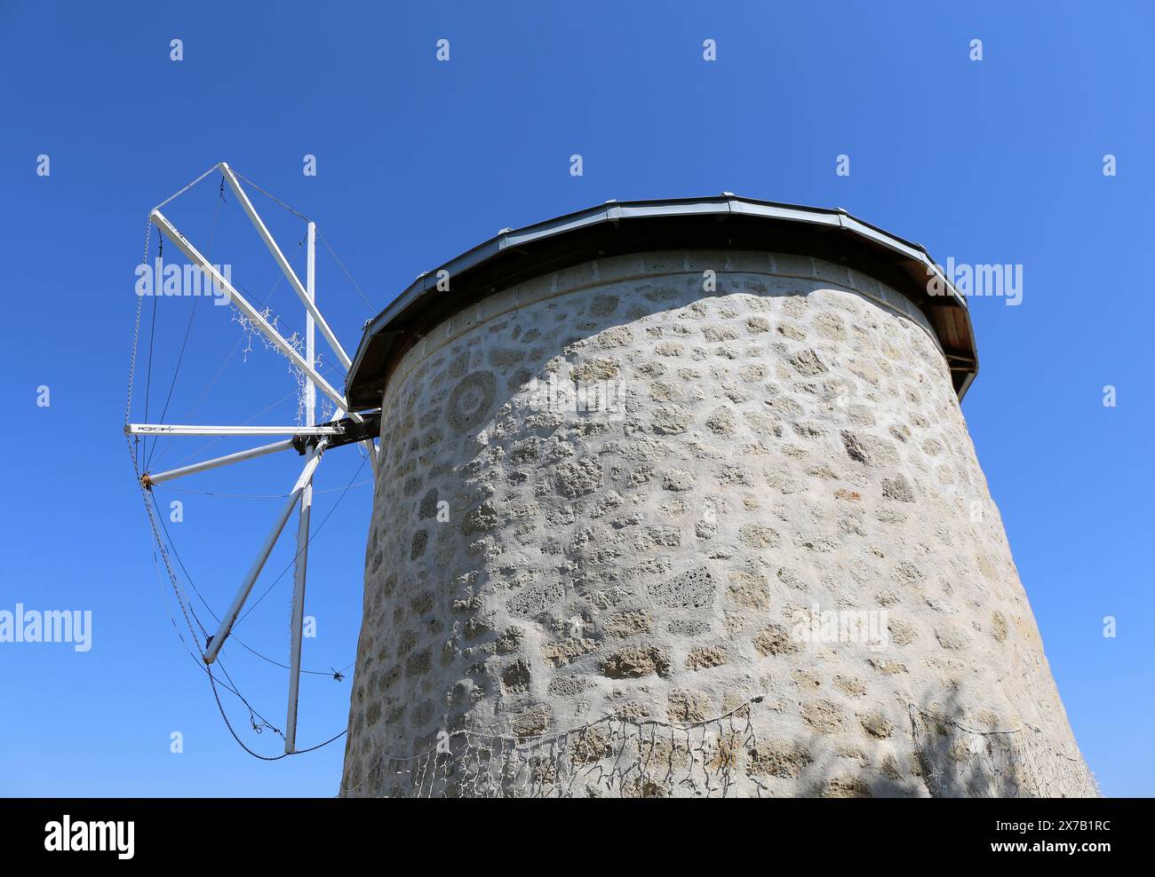 Abandoned Old Greek Windmill with Blue Sky Background in Alacati, Izmir ...