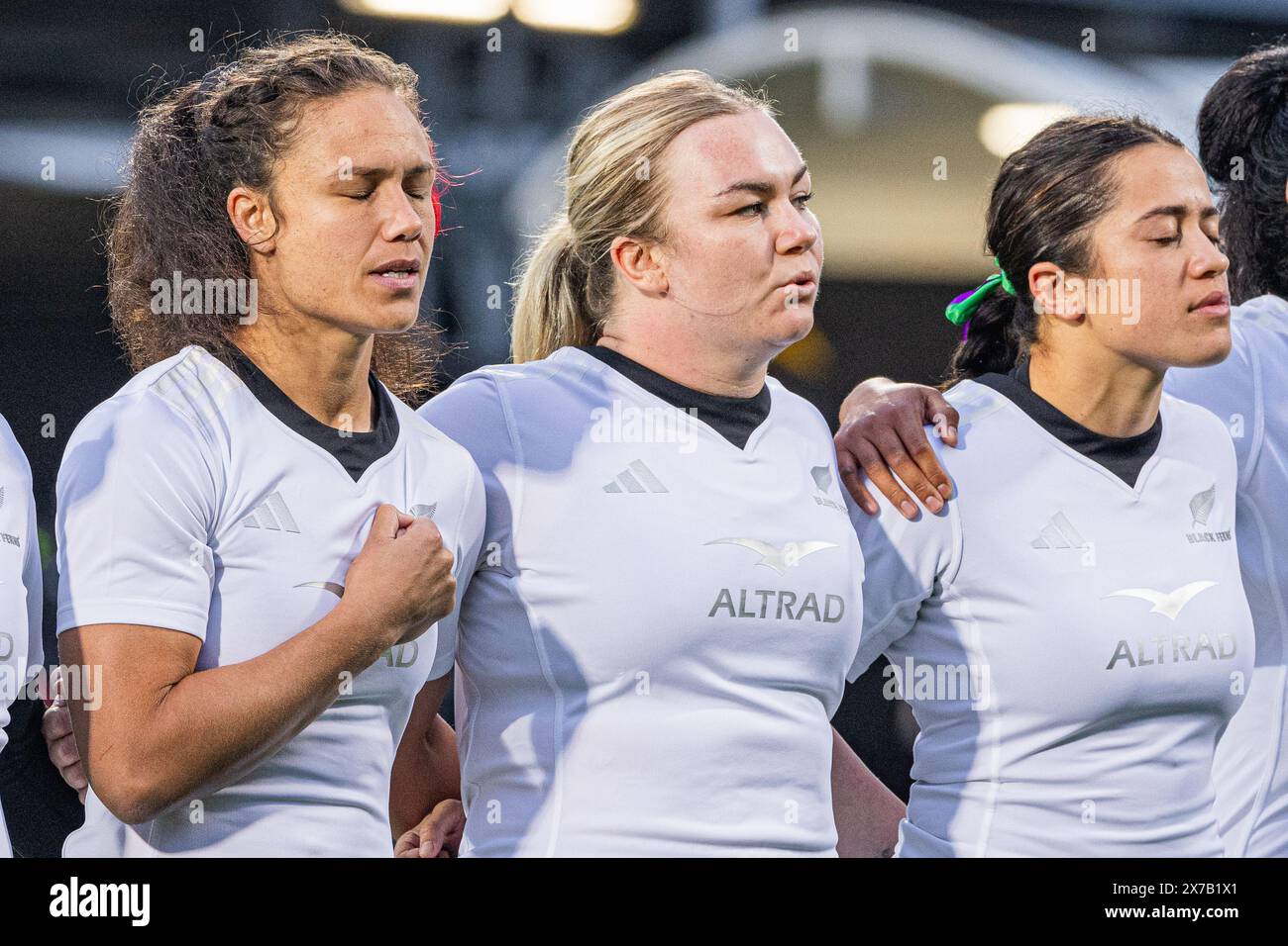 Christchurch, New Zealand, 19th May 2024. Black Fern Amy Rule (centre ...