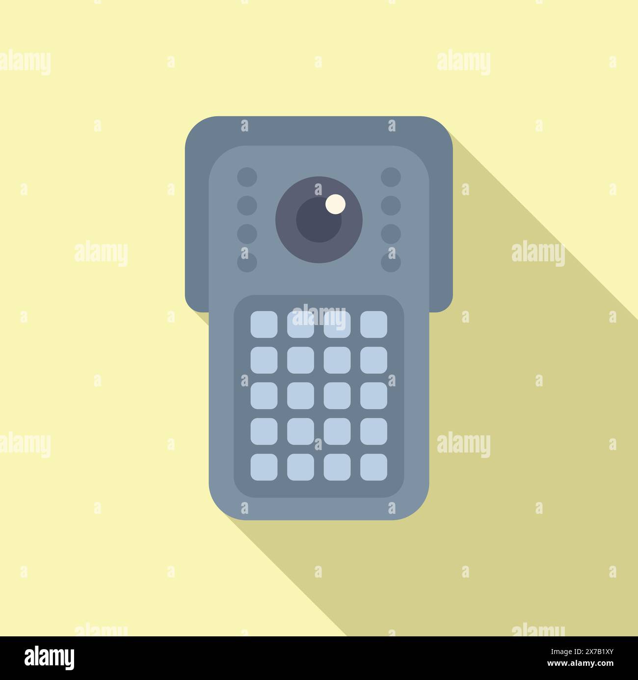 Modern flat design illustration of a digital keypad door lock with shadow on a yellow background ...