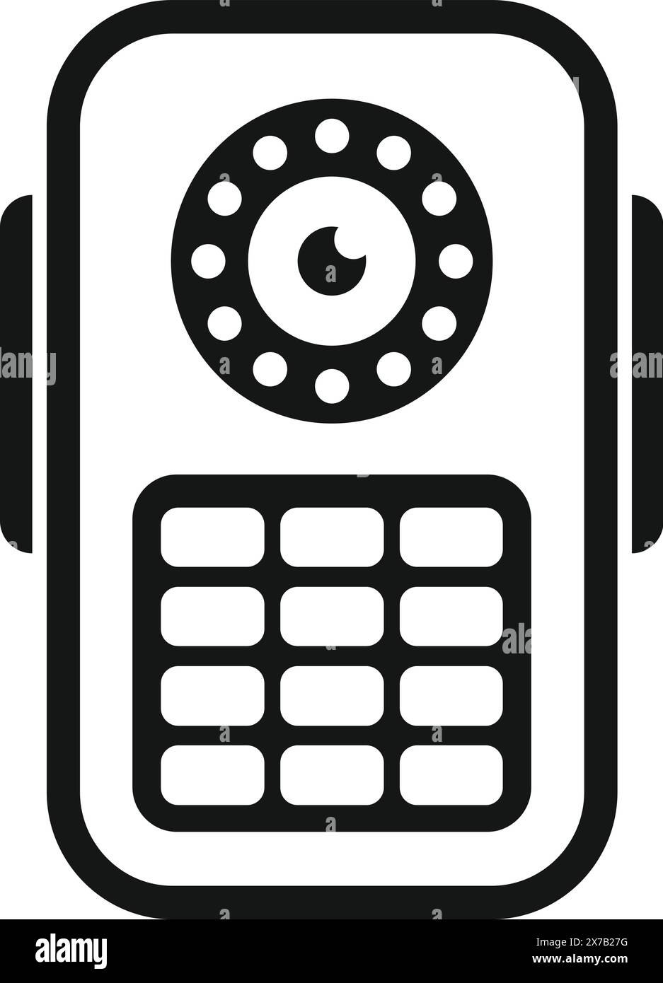 Vintage rotary dial mobile phone icon with minimalist black and white design, nostalgic retro ...