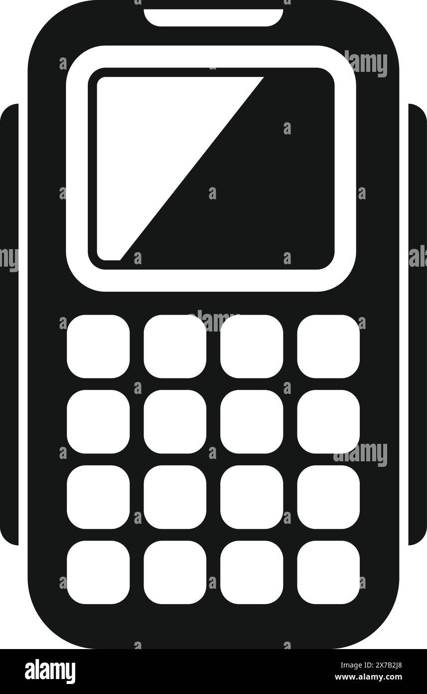 Vintage mobile phone icon in black and white. Simple graphic nostalgic ...