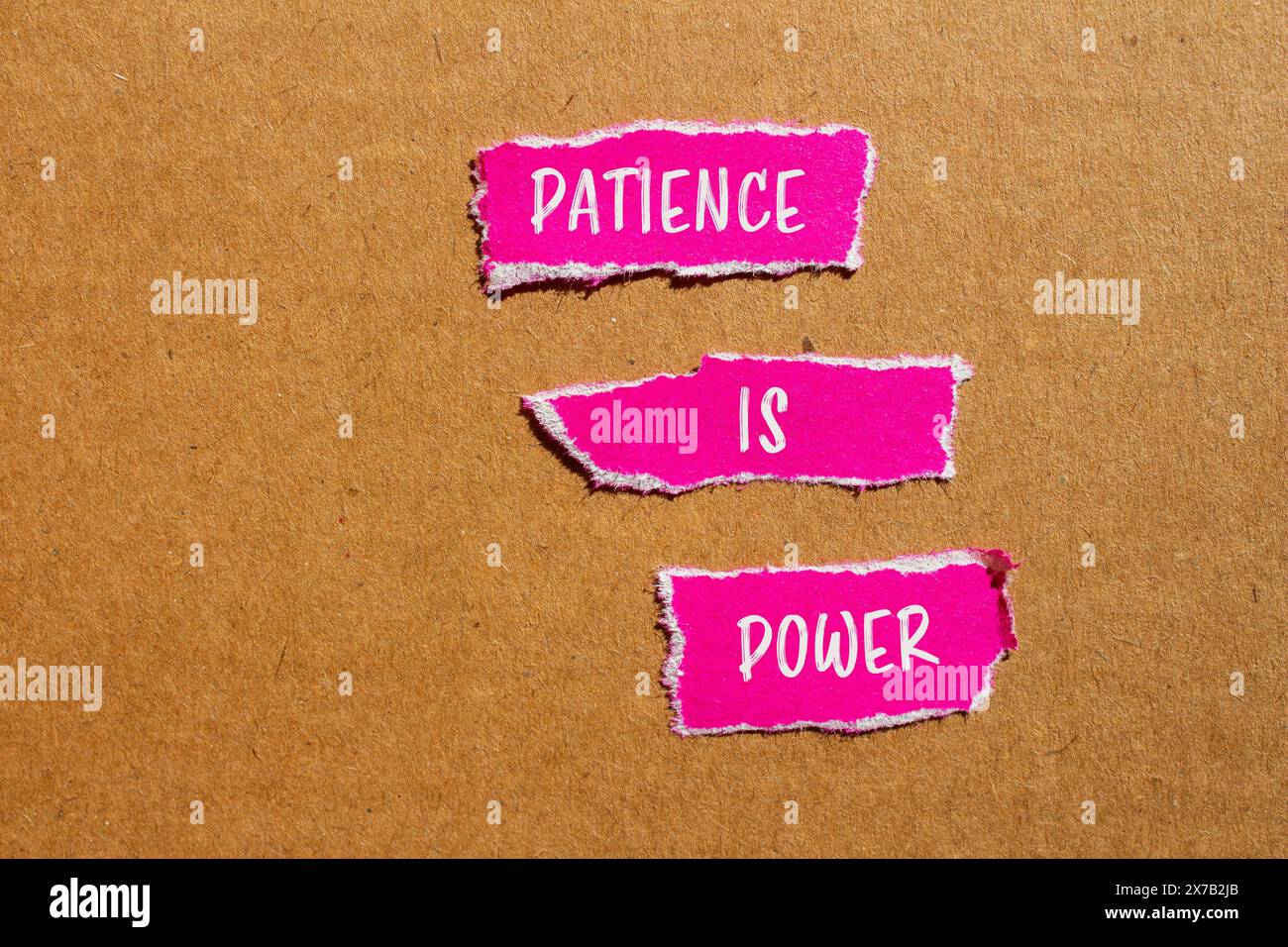 Patience is power words written on ripped pink paper pieces with ...