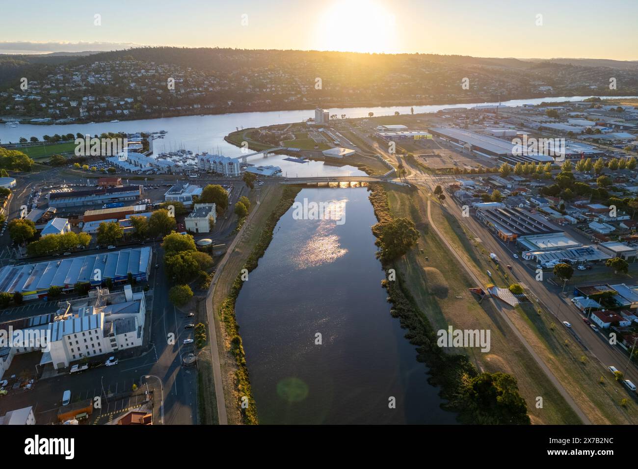 Aerial photo looking out over Launceston and the UTAS Stadium above the ...