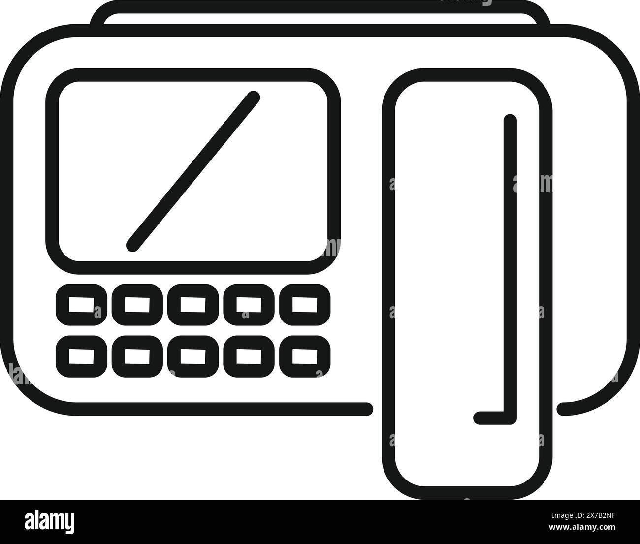 Black and white line drawing of a retro beeper, isolated on a white ...