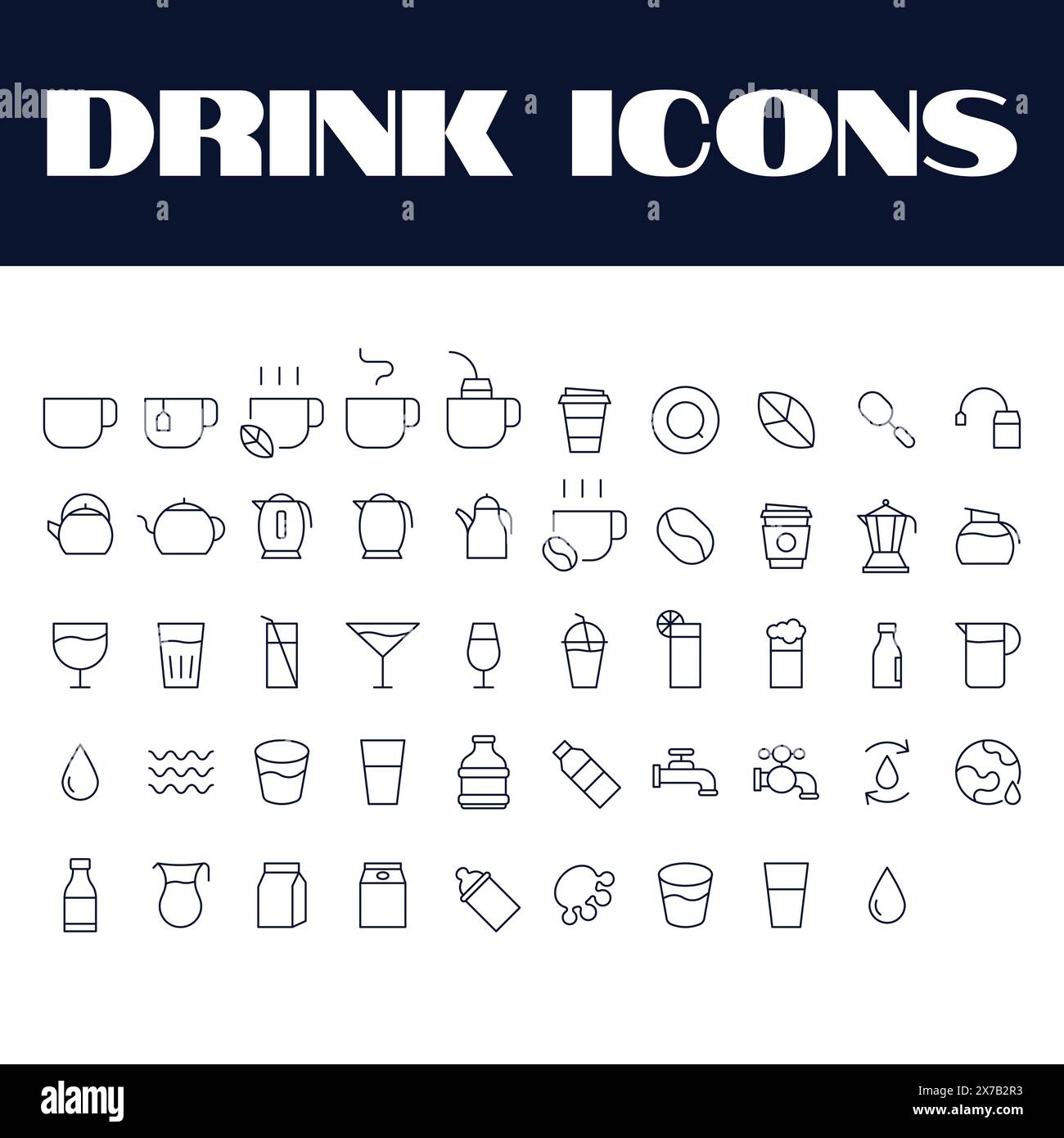 Drink icons set. line drinks icon vector illustration. Beverage coffee tea drinks illustration ...