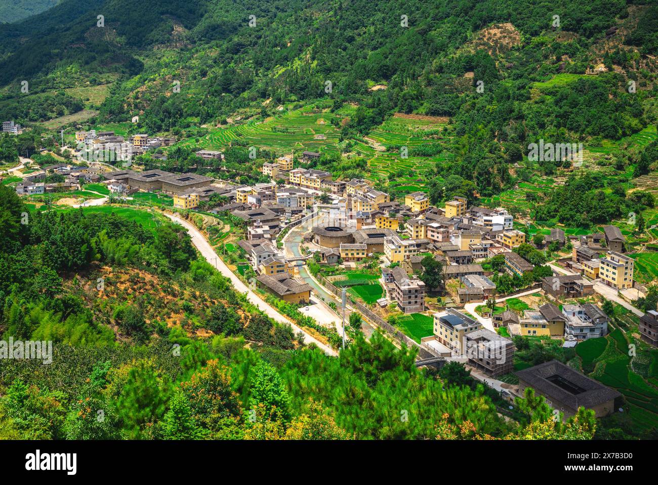 Nanxi Tulou cluster, aka tulou great wall, located in yongding, fujian ...