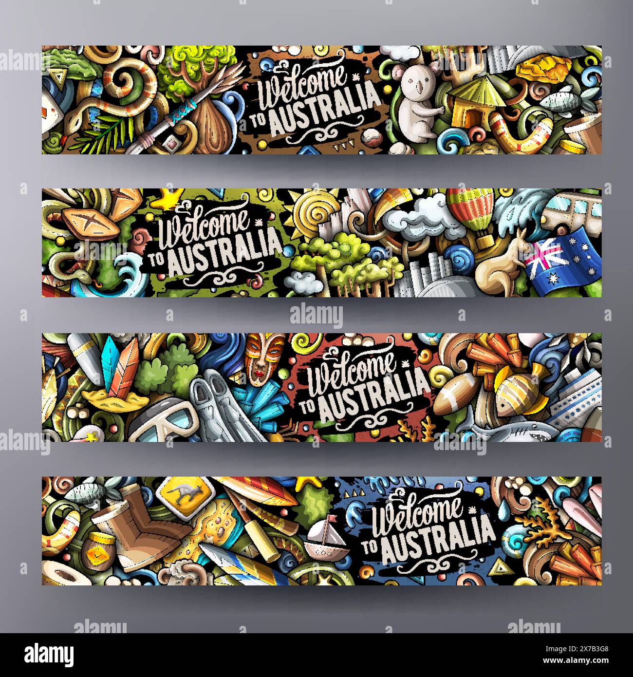 Cartoon vector doodle set of Australia corporate identity templates ...