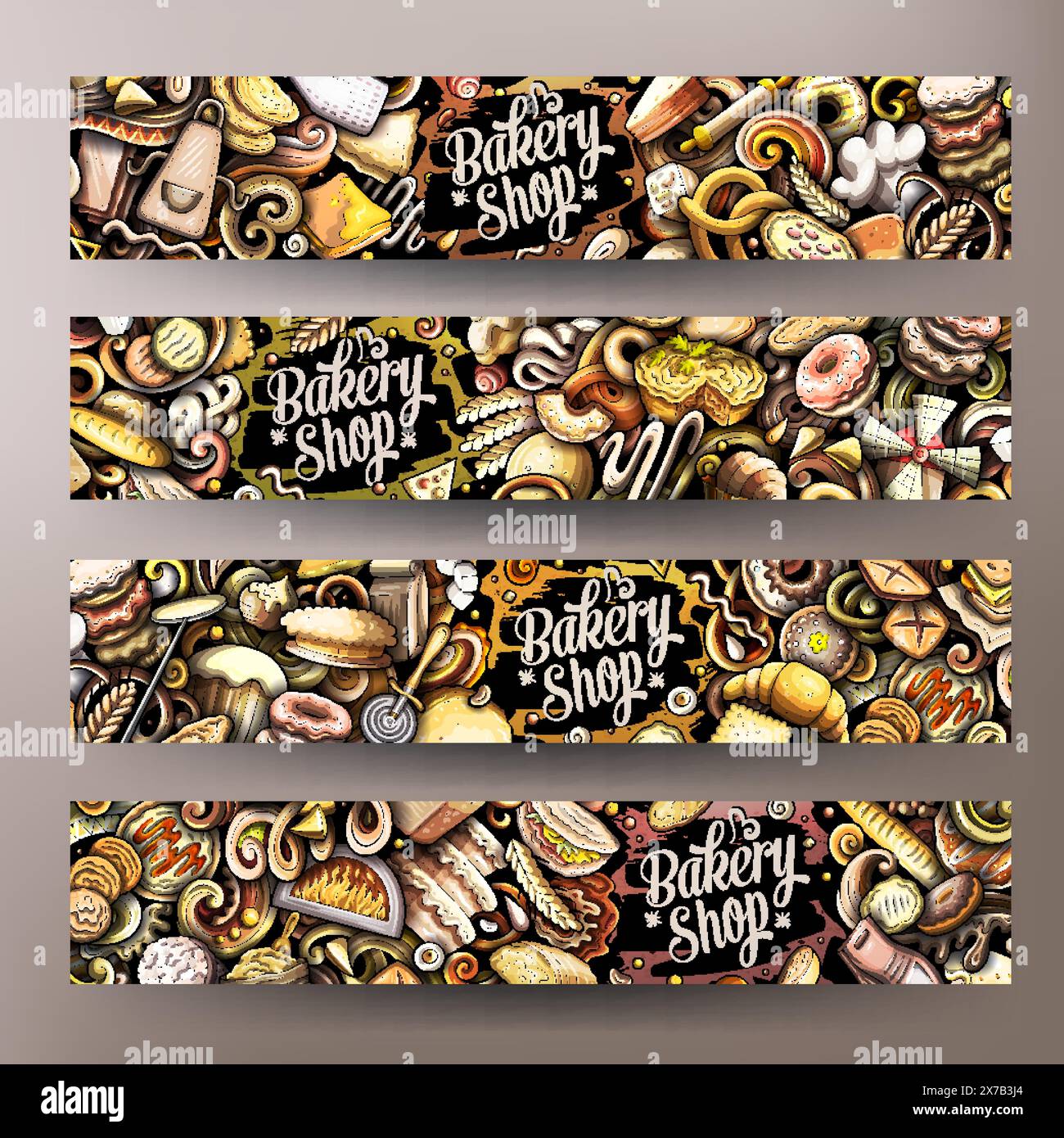 Cartoon vector doodle set of Bakery corporate identity templates. Funny ...