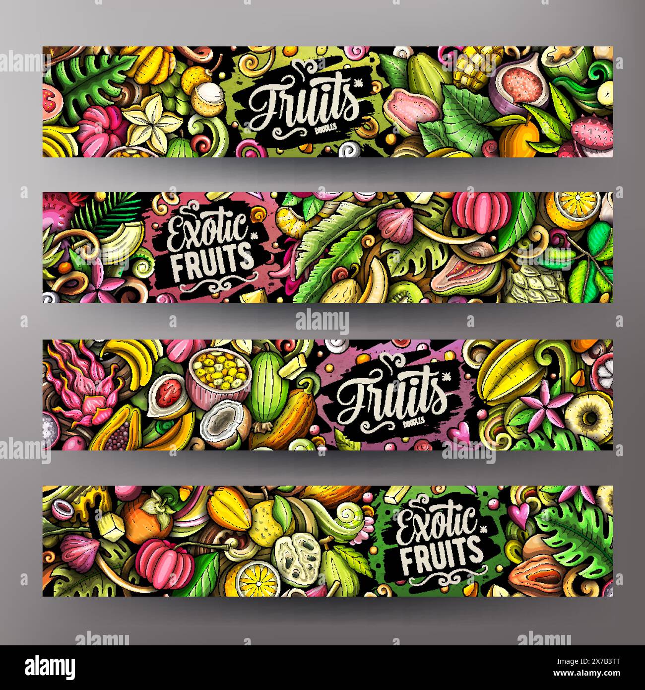 Cartoon vector doodle set of Tropical Fruits banners Stock Vector Image ...