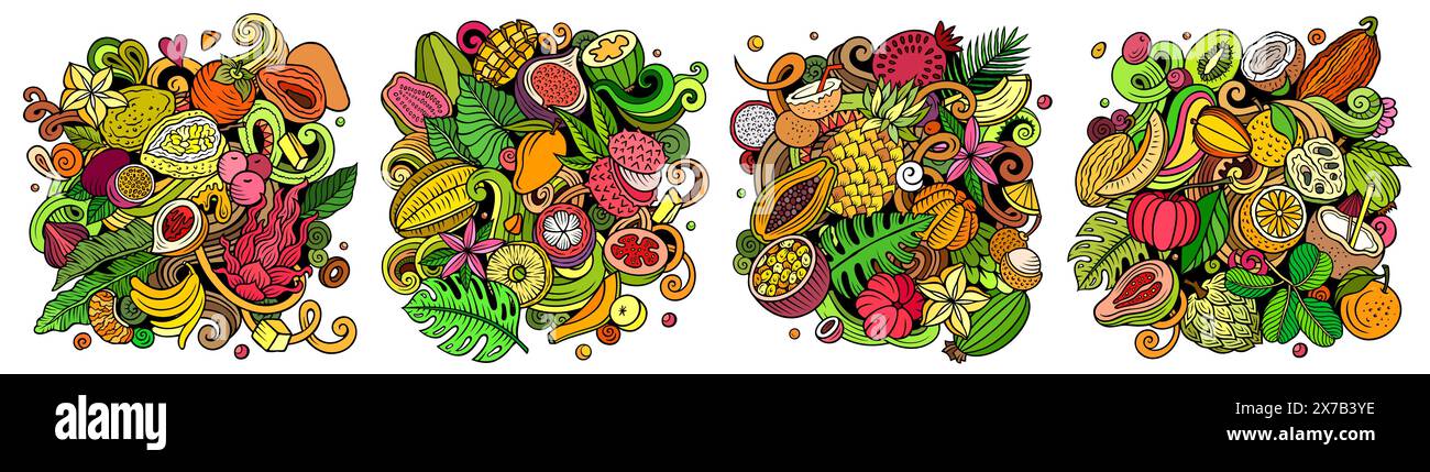 Exotic fruits cartoon vector doodle designs set Stock Vector Image ...