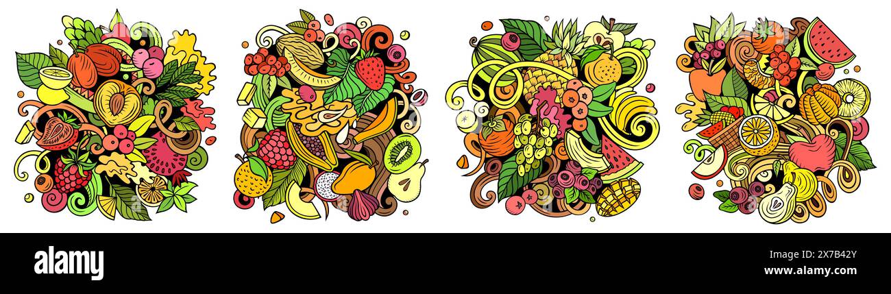 Fresh fruits cartoon vector doodle designs set Stock Vector Image & Art ...
