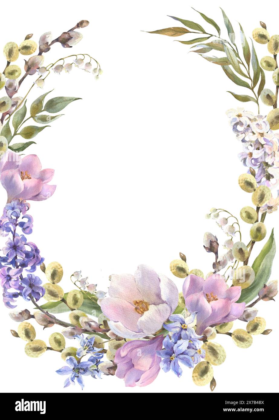Watercolor illustration, template of spring flowers. Watercolor ...