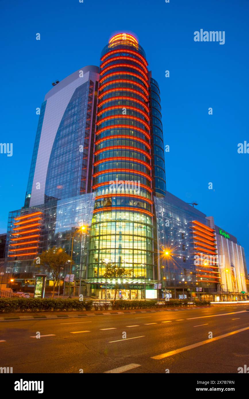 Titania tower, night view. Raimundo Fernandez Villaverde street, Madrid ...