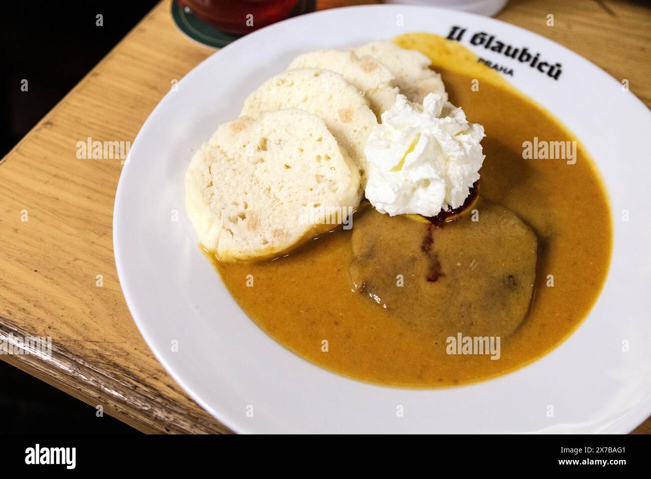 Traditional Czech food, Bohemia style roast beef with knedliky bread ...