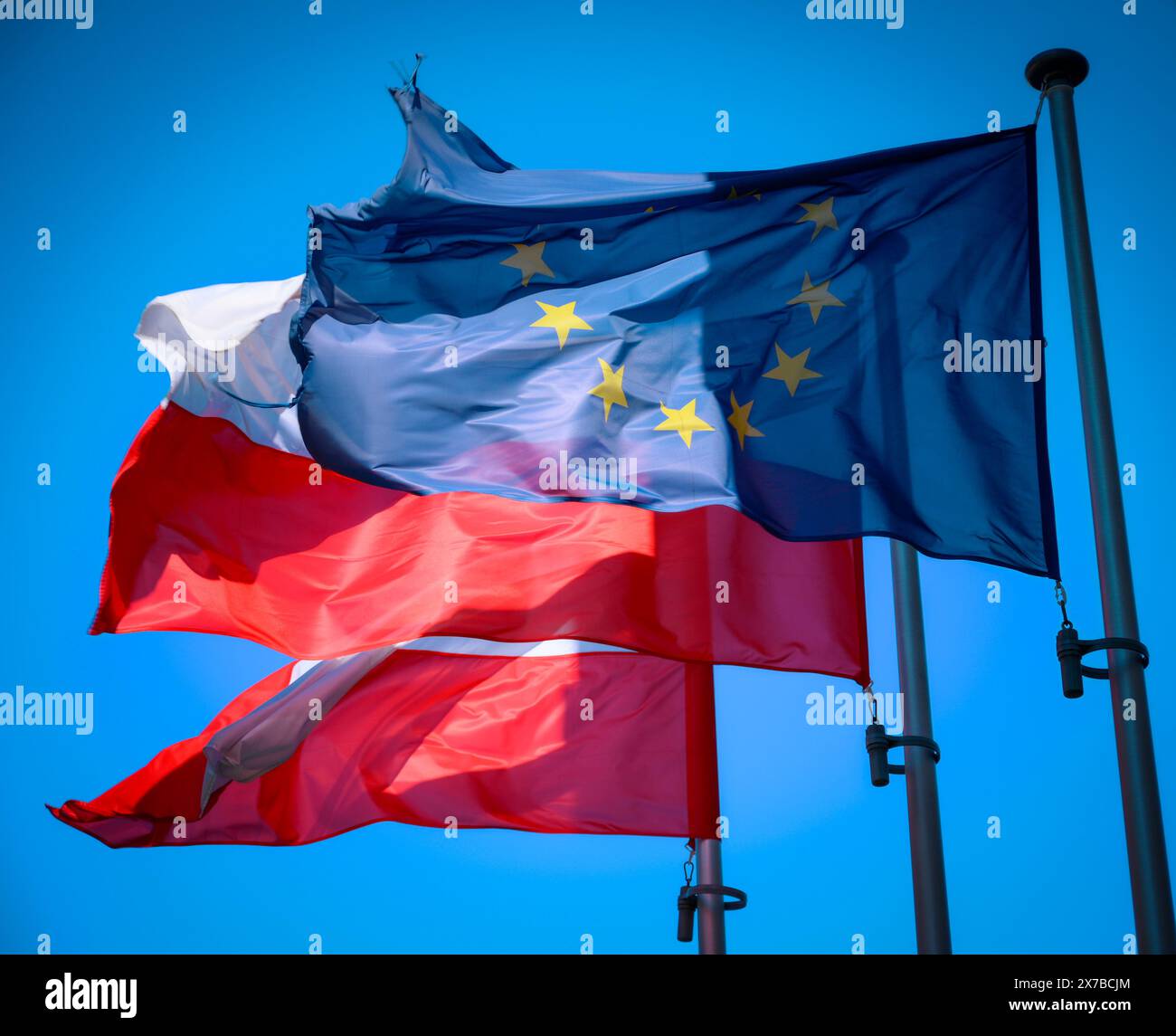 EU and Poland flags are seen near the EU representation office in ...