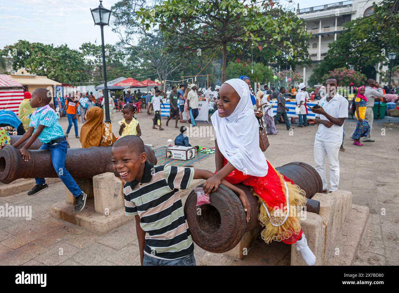 Tanzania, Zanzibar, Stone Town, Kids playing in the Forodhani Gardens ...