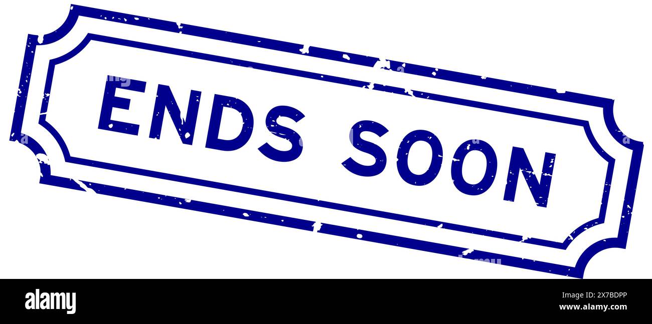 Grunge blue ends soon word rubber seal stamp on white background Stock ...