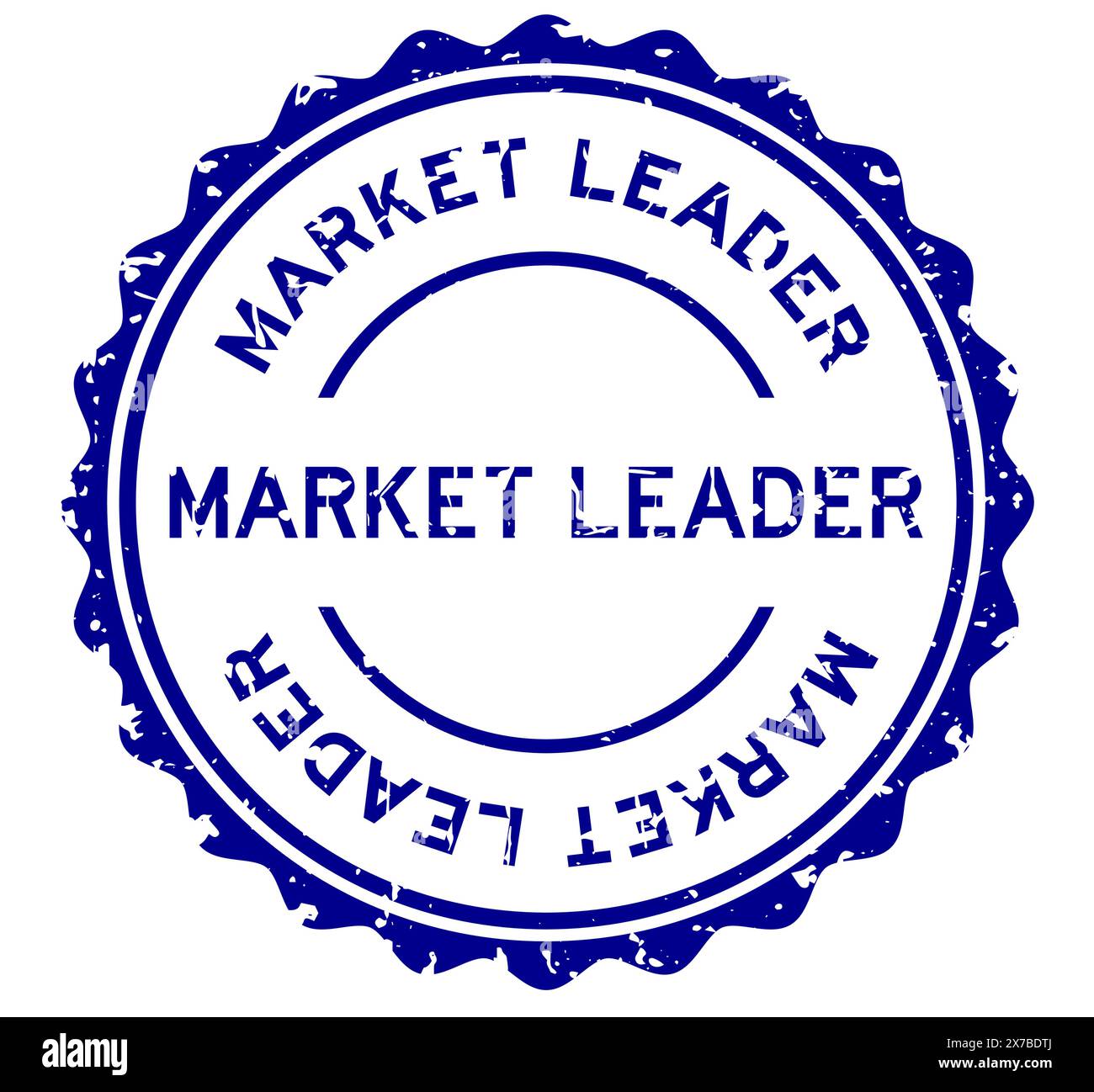 Grunge blue market leader word round rubber seal stamp on white ...