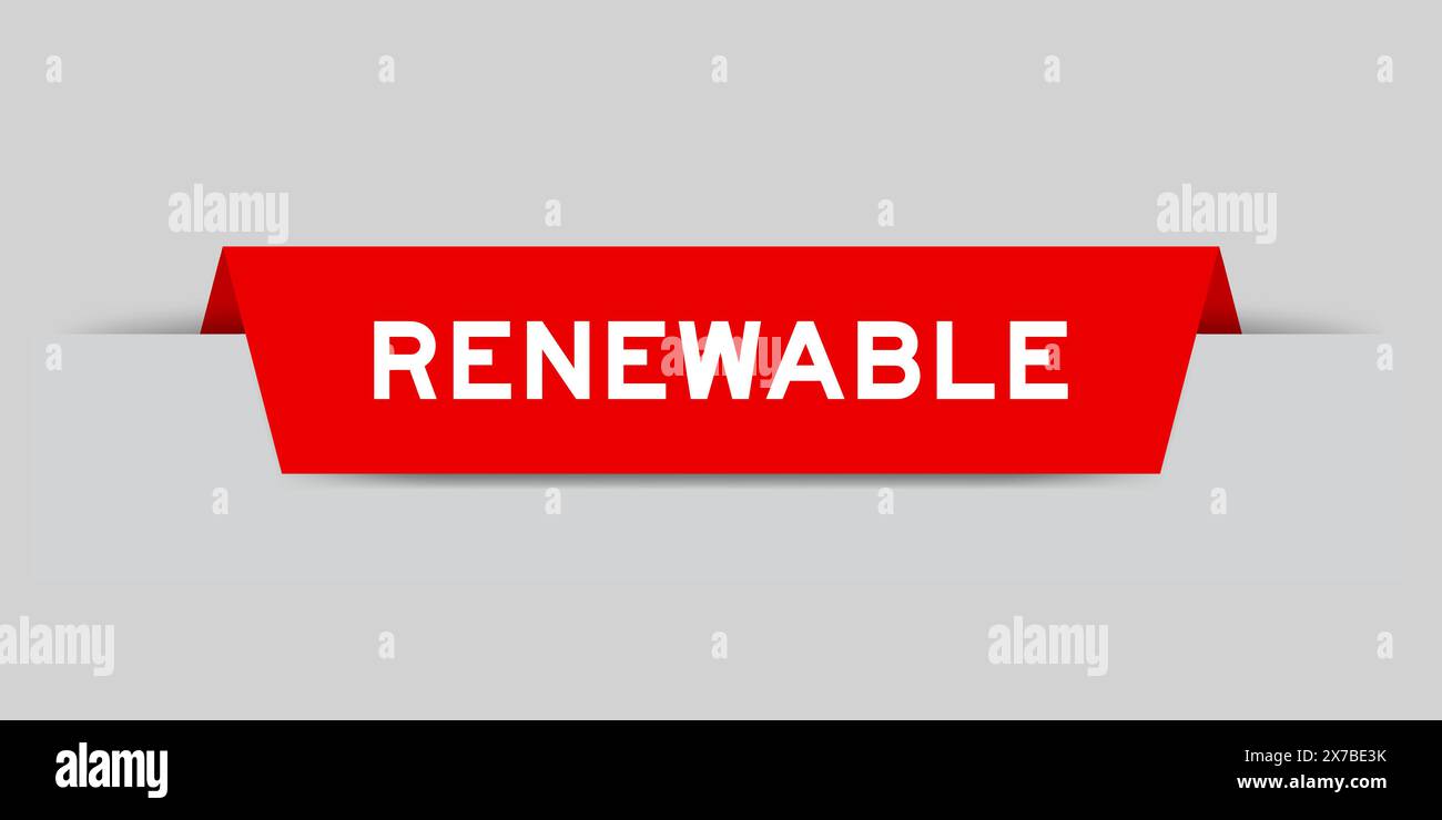 Red color inserted label with word renewable on gray background Stock ...