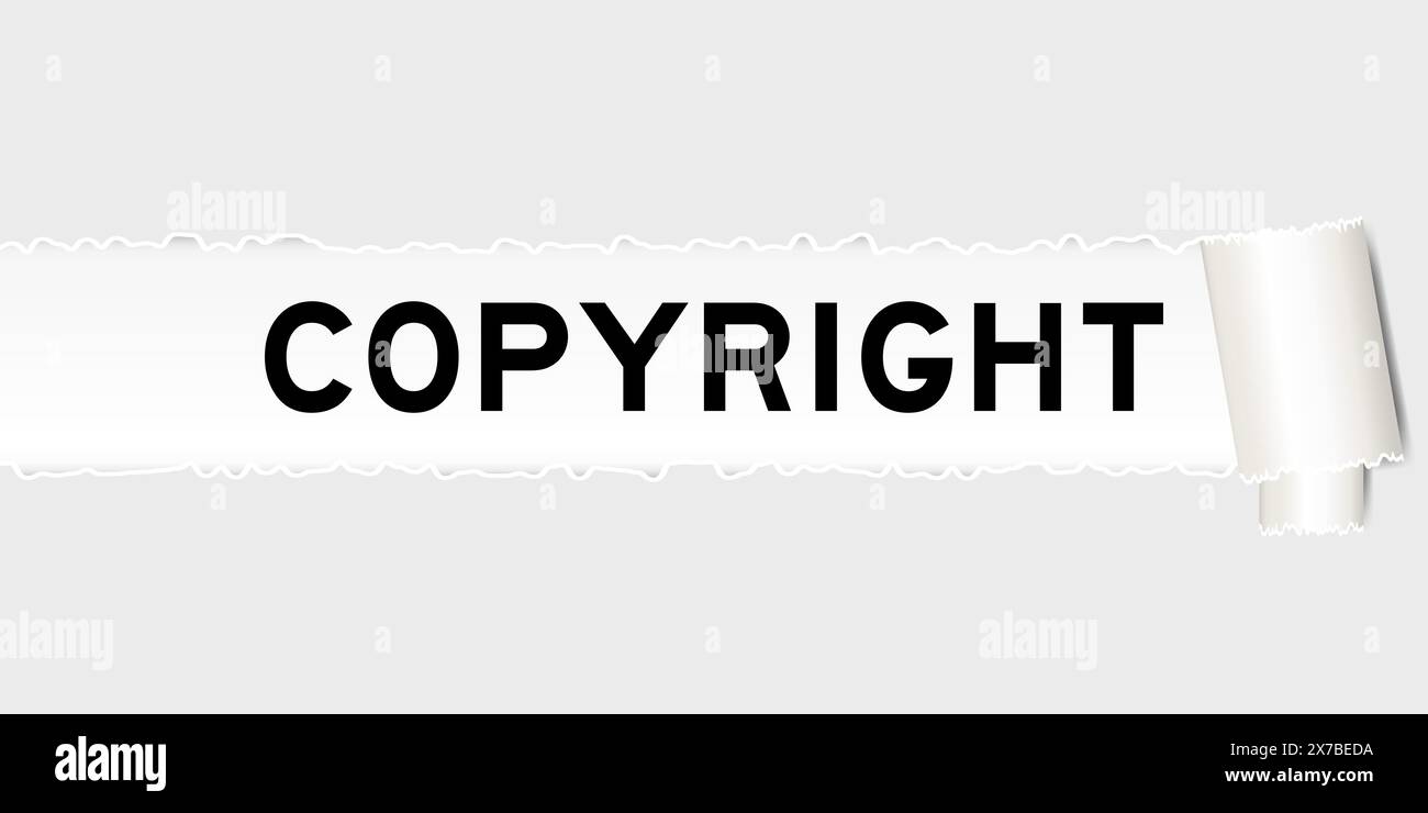 Ripped gray paper background that have word copyright under torn part ...