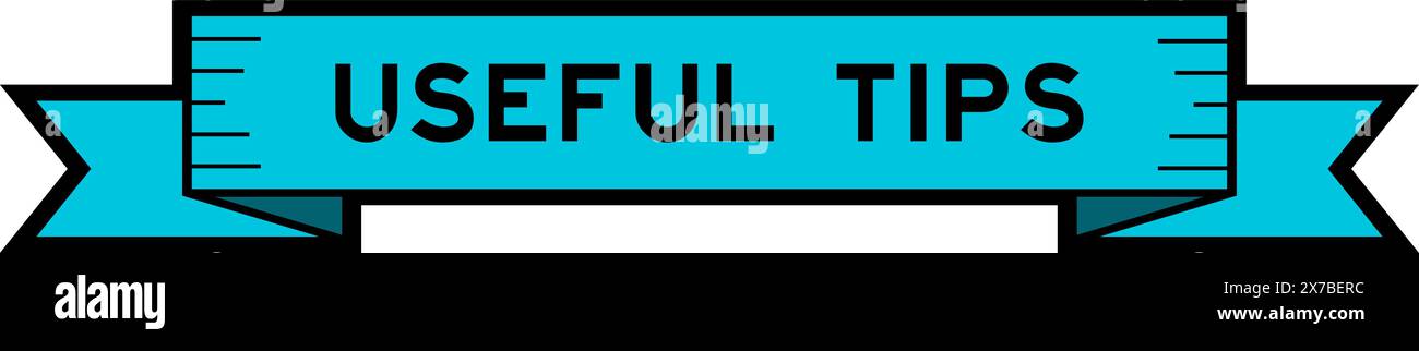 Ribbon label banner with word useful tips in blue color on white ...