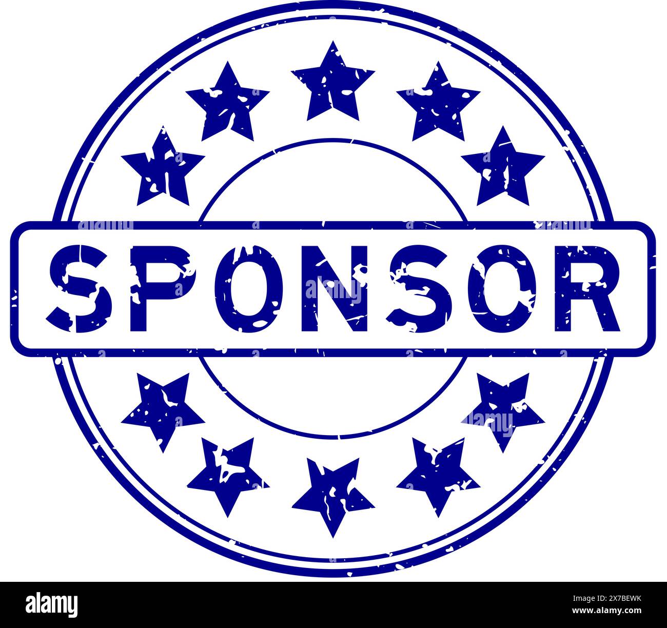 Grunge blue sponsor word with star icon round rubber seal stamp on ...