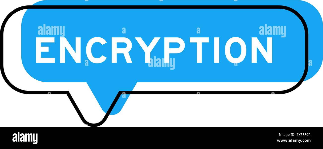 Speech banner and blue shade with word encryption on white background ...
