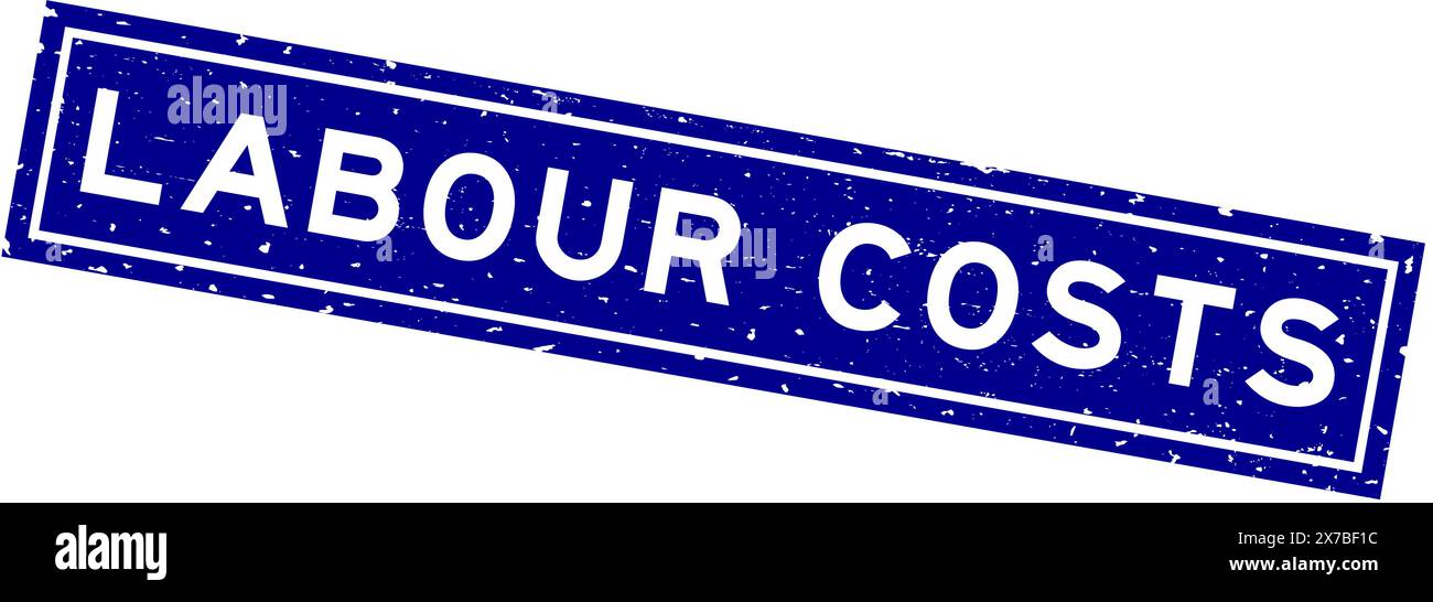 Grunge blue labour costs word square rubber seal stamp on white ...