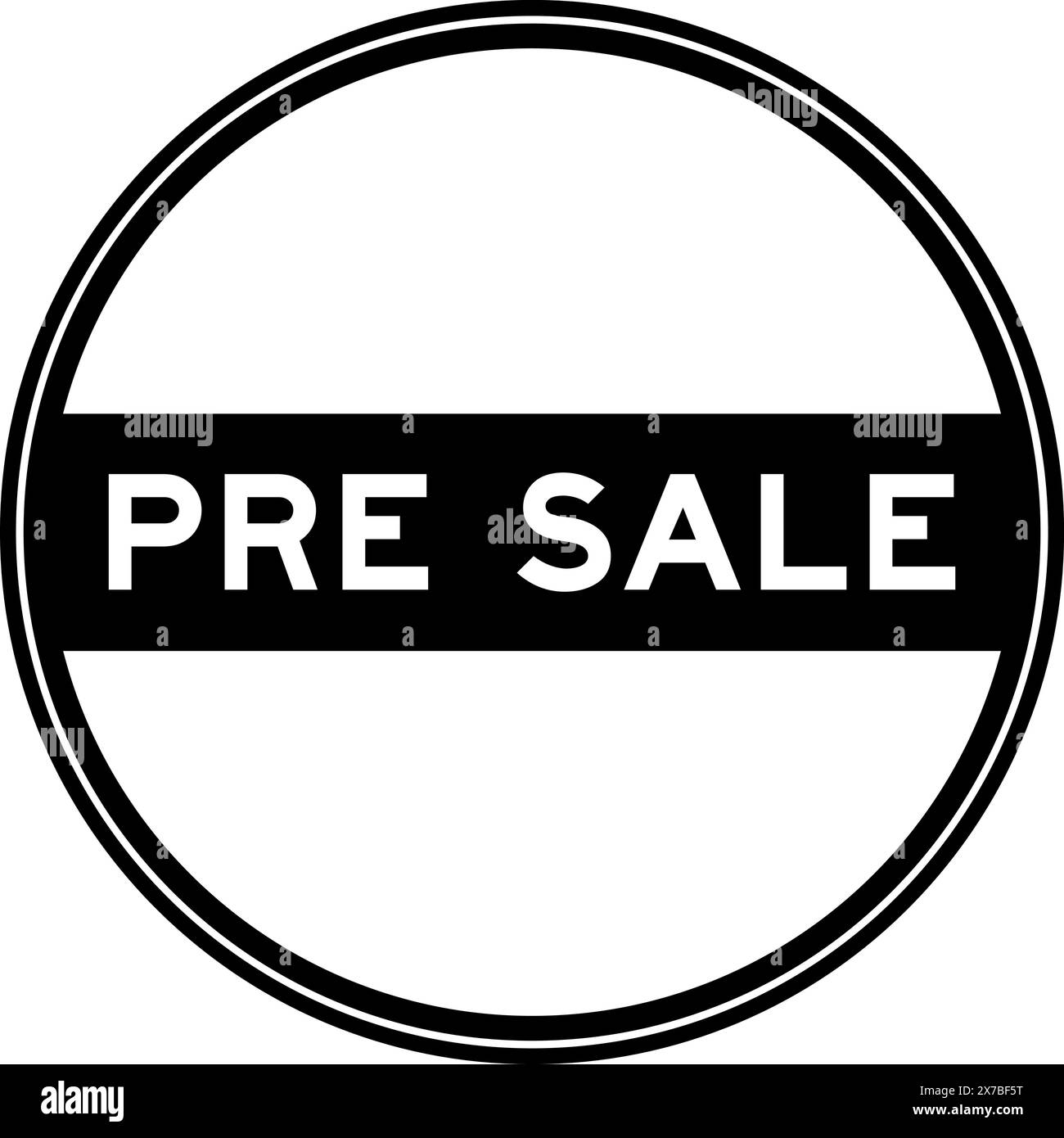 Black color round seal sticker in word pre sale on white background ...