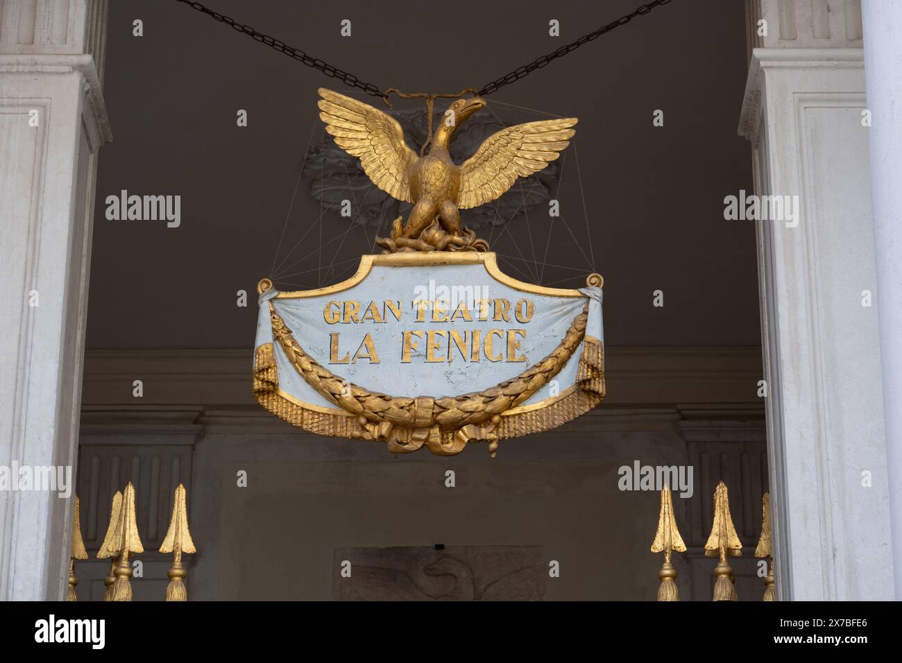 Sign of Teatro La Fenice opera house theater at the entrance in city of ...