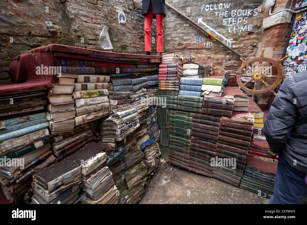 Acqua Alta Library, outside yard with steps made from piles of old ...