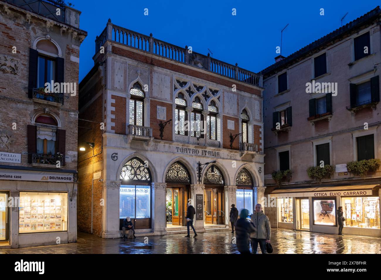 Venice, Italy, Teatro Italia at night in Cannaregio district with ...
