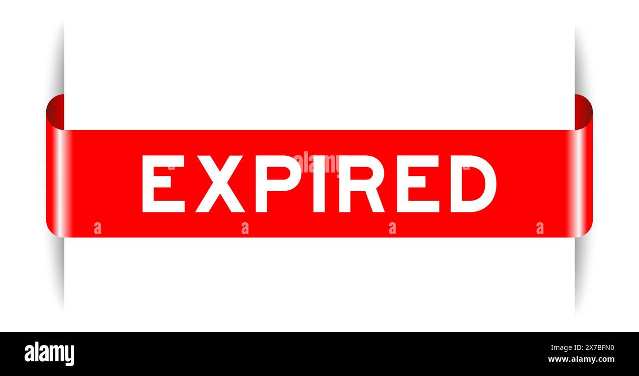 Red color inserted label banner with word expired on white background ...