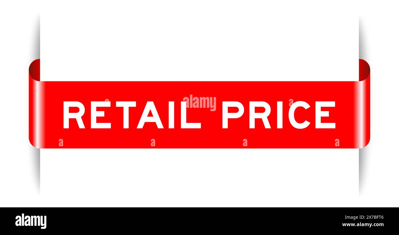 Red color inserted label banner with word retail price on white ...