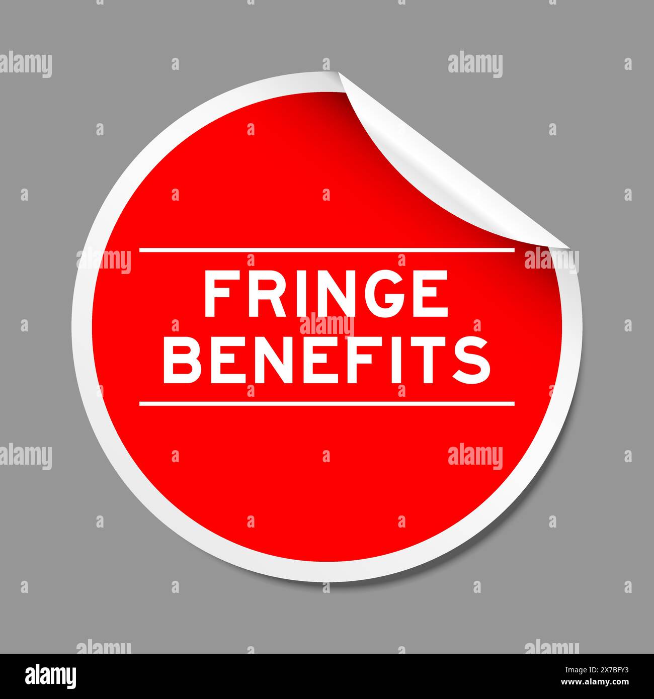 Red color peel sticker label with word fringe benefits on gray ...
