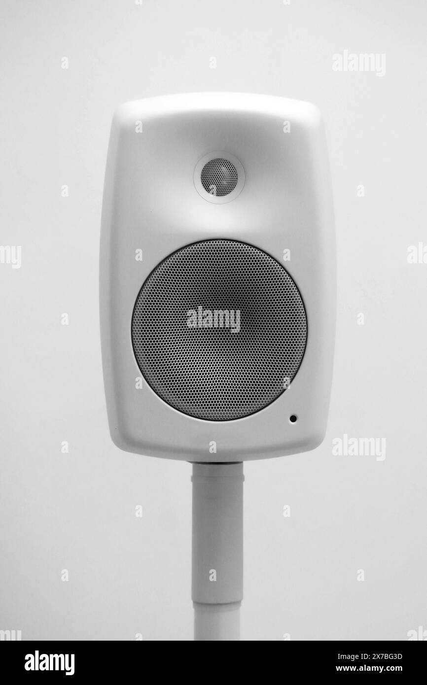 White sound speaker on a leg, close-up Stock Photo - Alamy