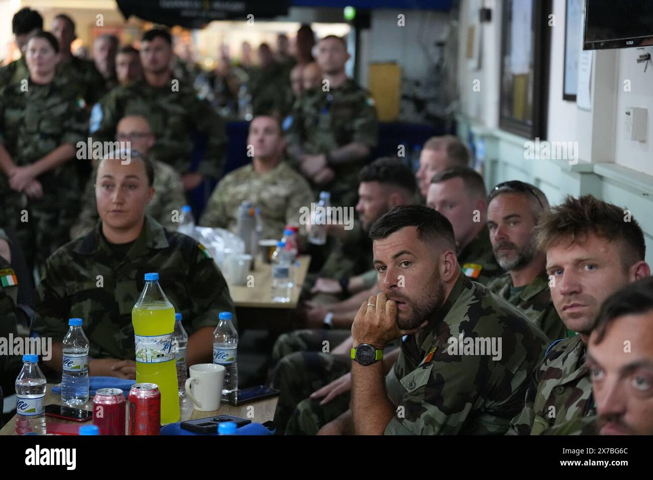 Soldiers listening to Tanaiste Micheal Martin as he speaks to members ...