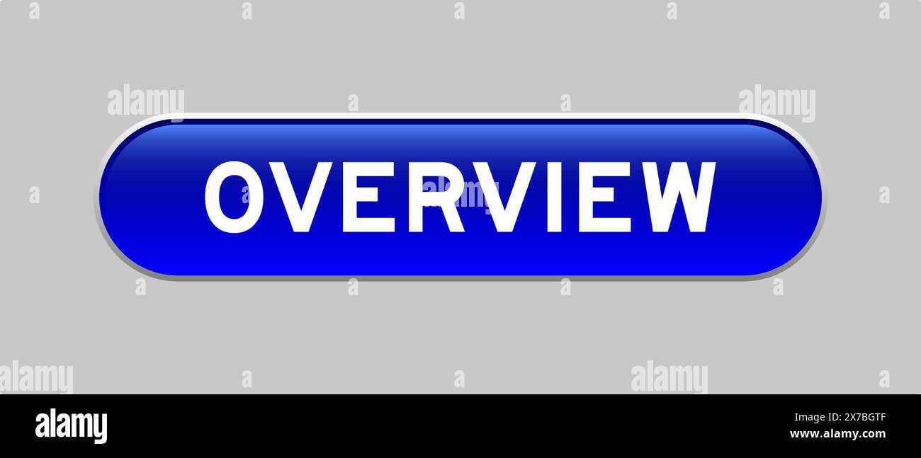 Blue color capsule shape button with word overview on gray background ...