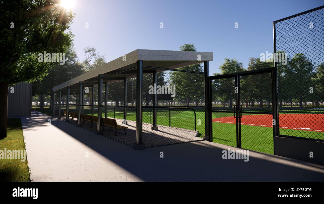 baseball field dugout in the middle of the forest 3d rendering Stock ...