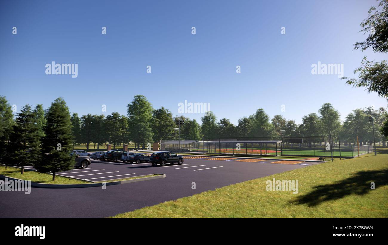 parking lot baseball field dugout in the middle of the forest 3d ...