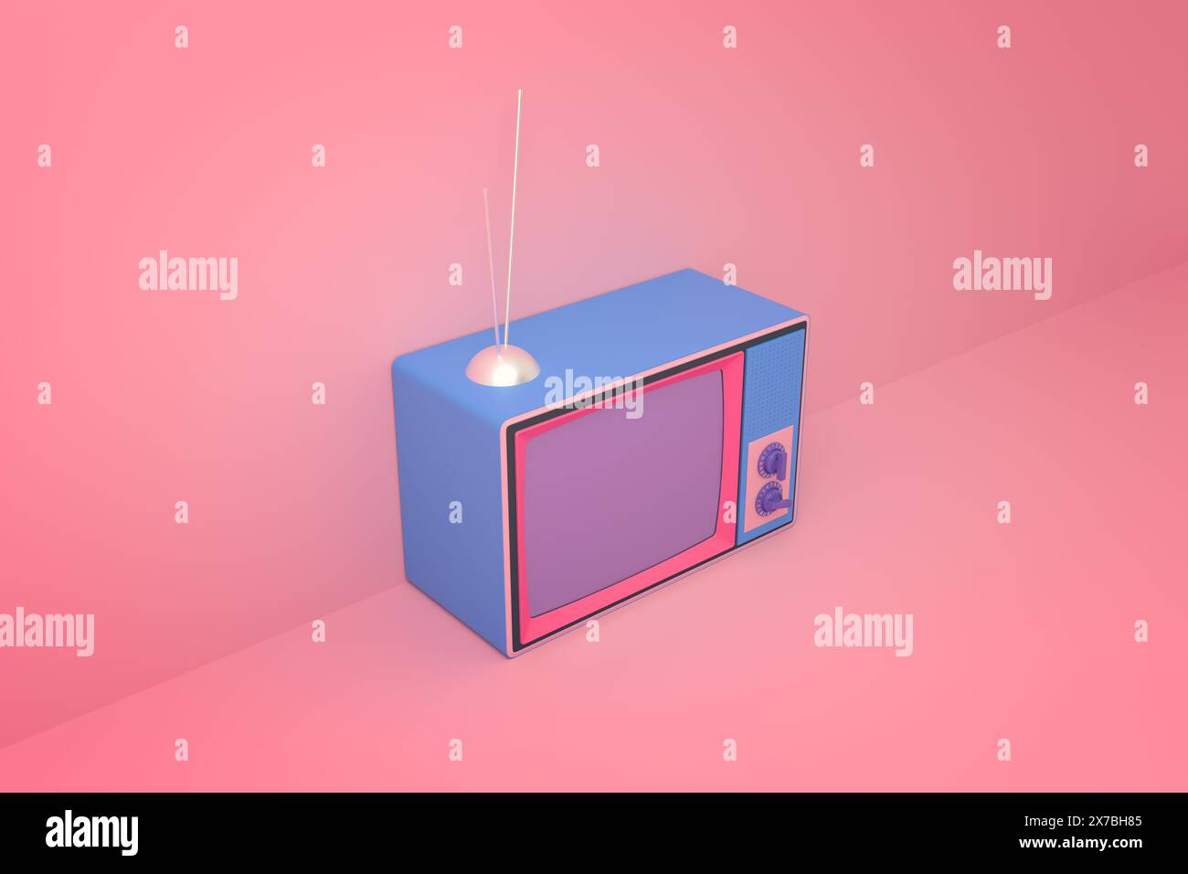 Minimalist blue retro radio with antenna up Stock Photo - Alamy