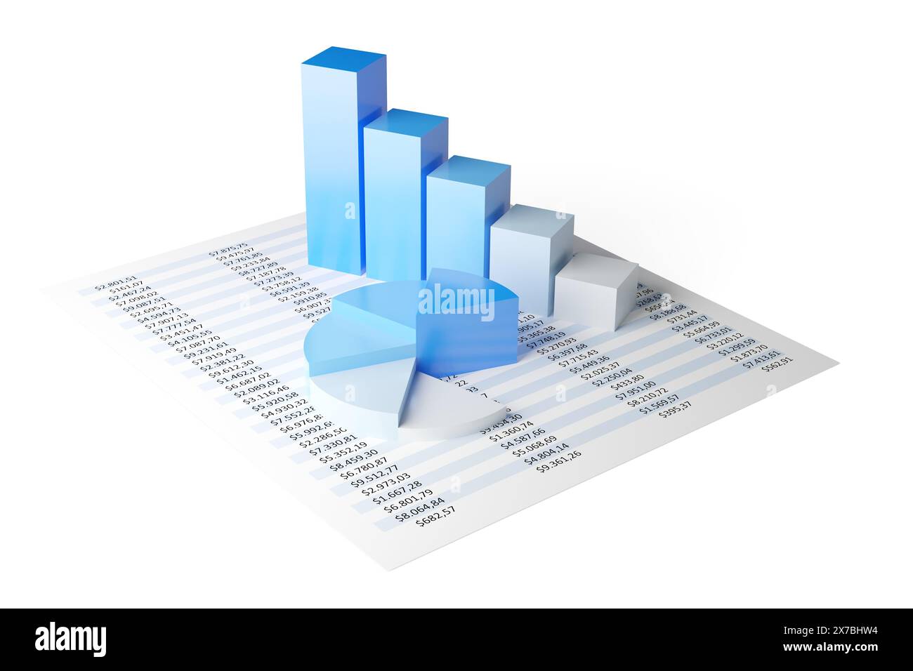 Blue pie chart and bar graph business diagrams on numbers spreadsheet ...