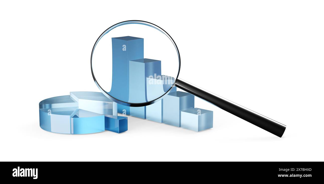 Blue transparent pie chart and bar graph business diagrams with ...