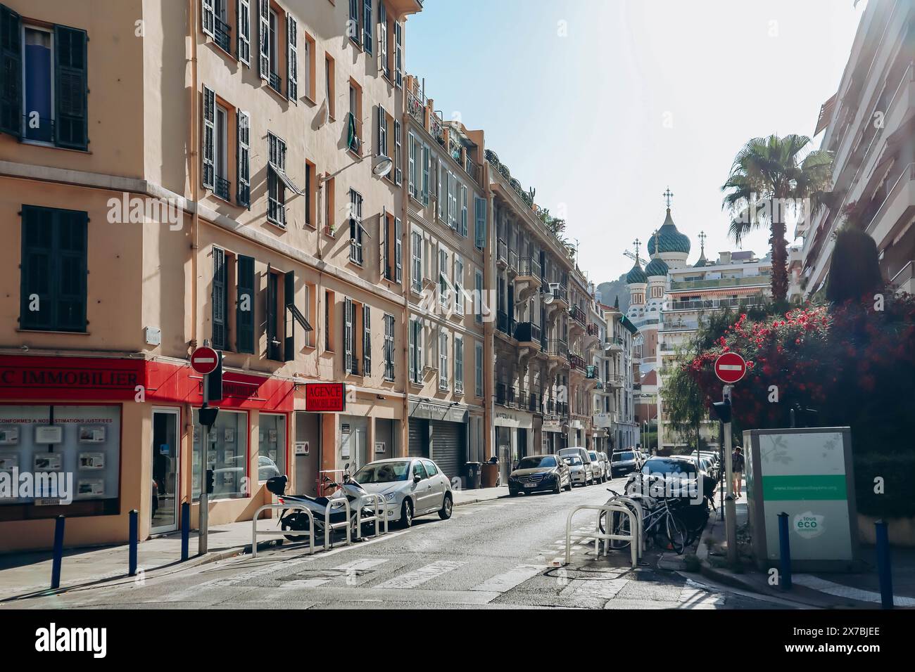 Nice, France - 14 July 2023: Facades of buildings in the center of Nice ...