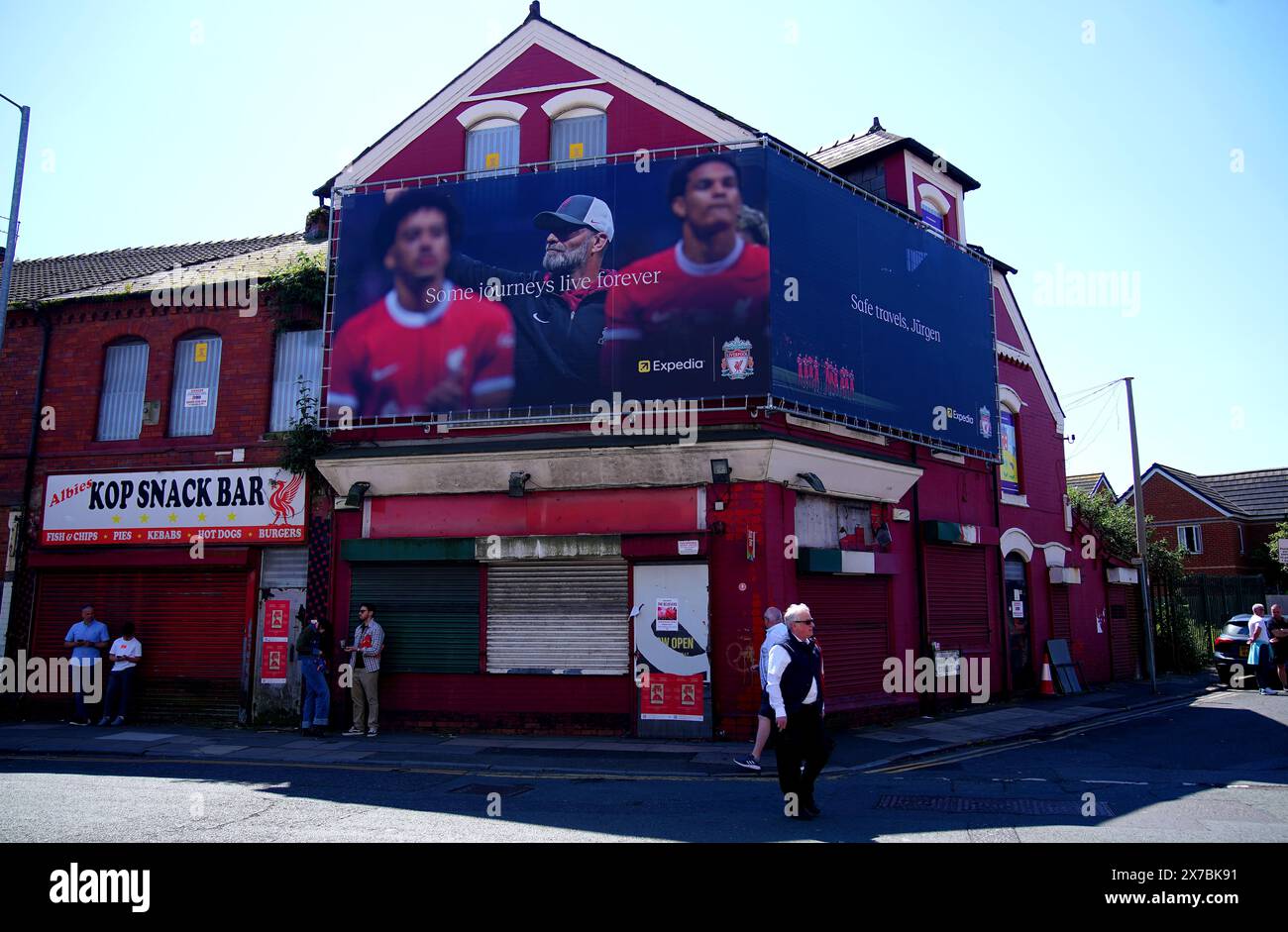A banner in honour of Liverpool manager Jurgen Klopp ahead of the ...