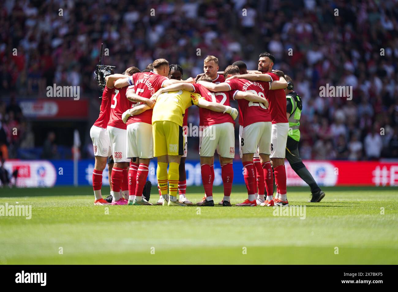 London, UK. 19th May, 2024. The Crewe Alexandra team huddle before the ...
